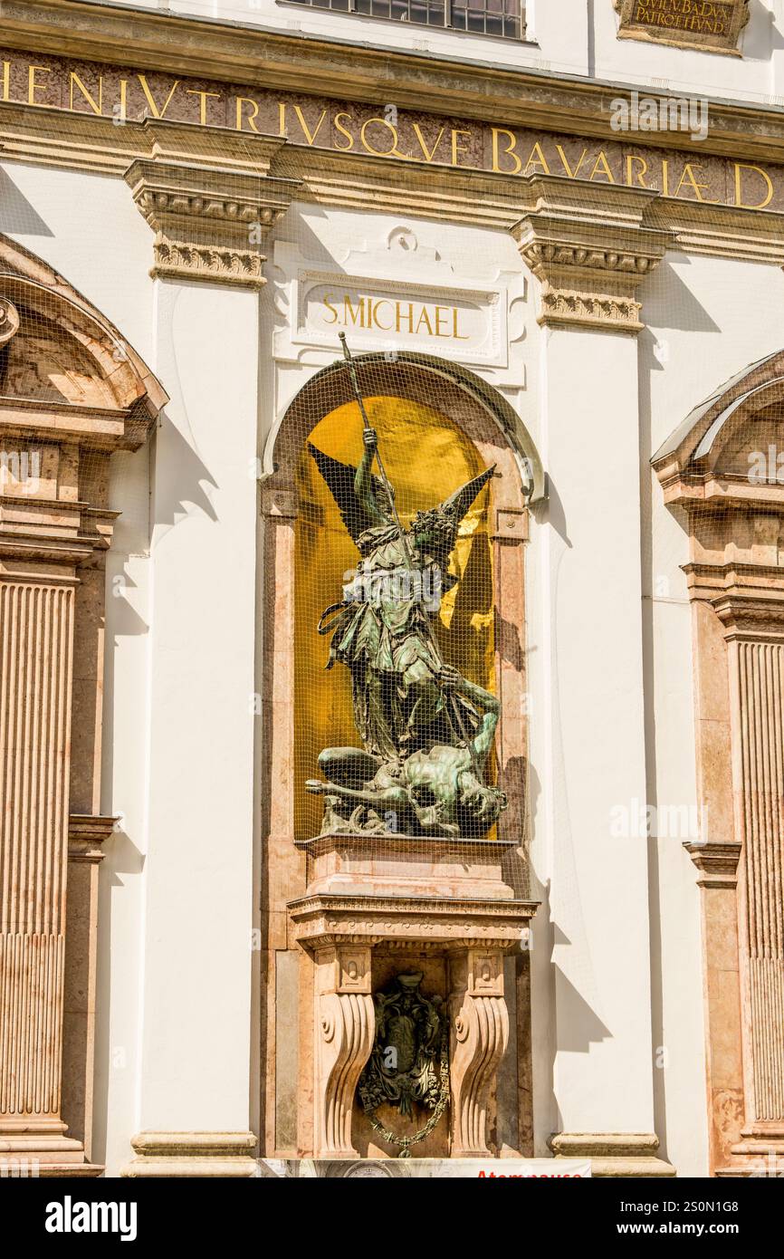 St Michael sculpture on St. Michaels Church, Munich, Bavaria, Germany ...