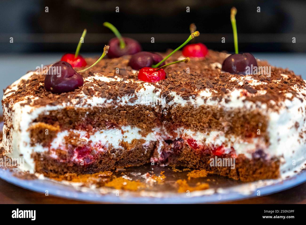 The most traditional rustic black forest pie Stock Photo - Alamy