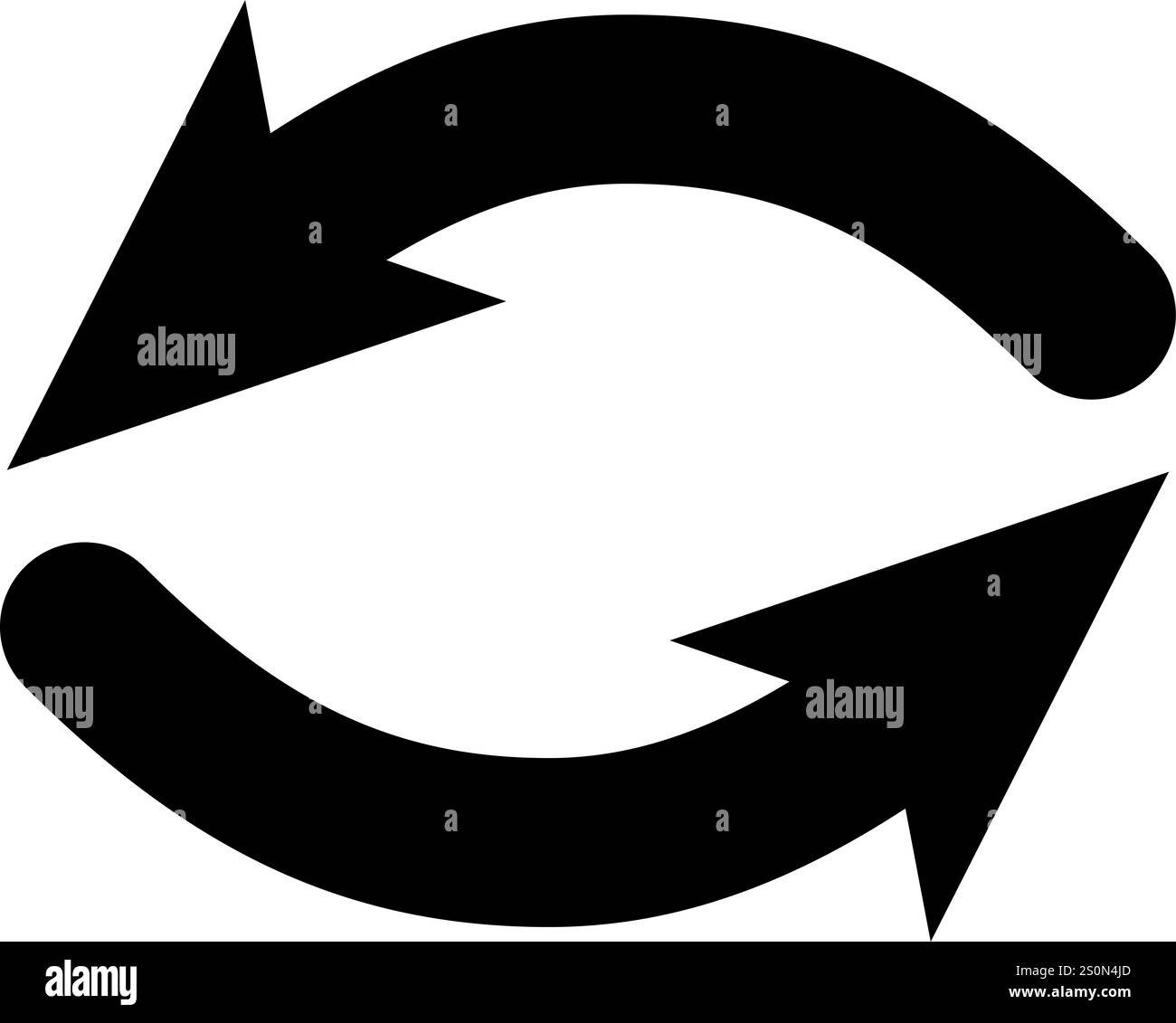 Two curved black arrows rotating in a circular motion, creating a continuous loop that ...
