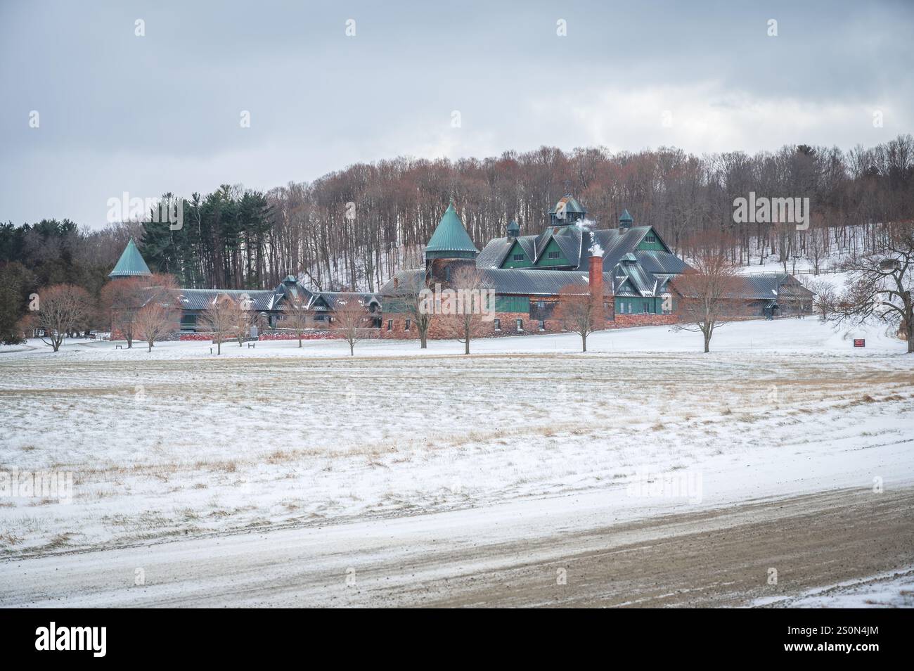 Farm Barn at Shelburne Farms in winter, Vermont, New England, USA Stock ...