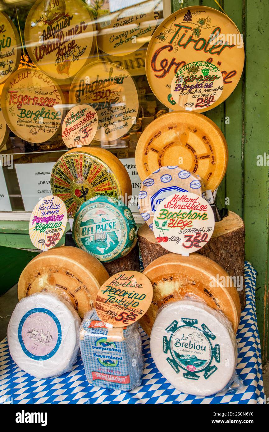 Cheese at the Viktualienmarkt a central food or farmers market, Munich ...
