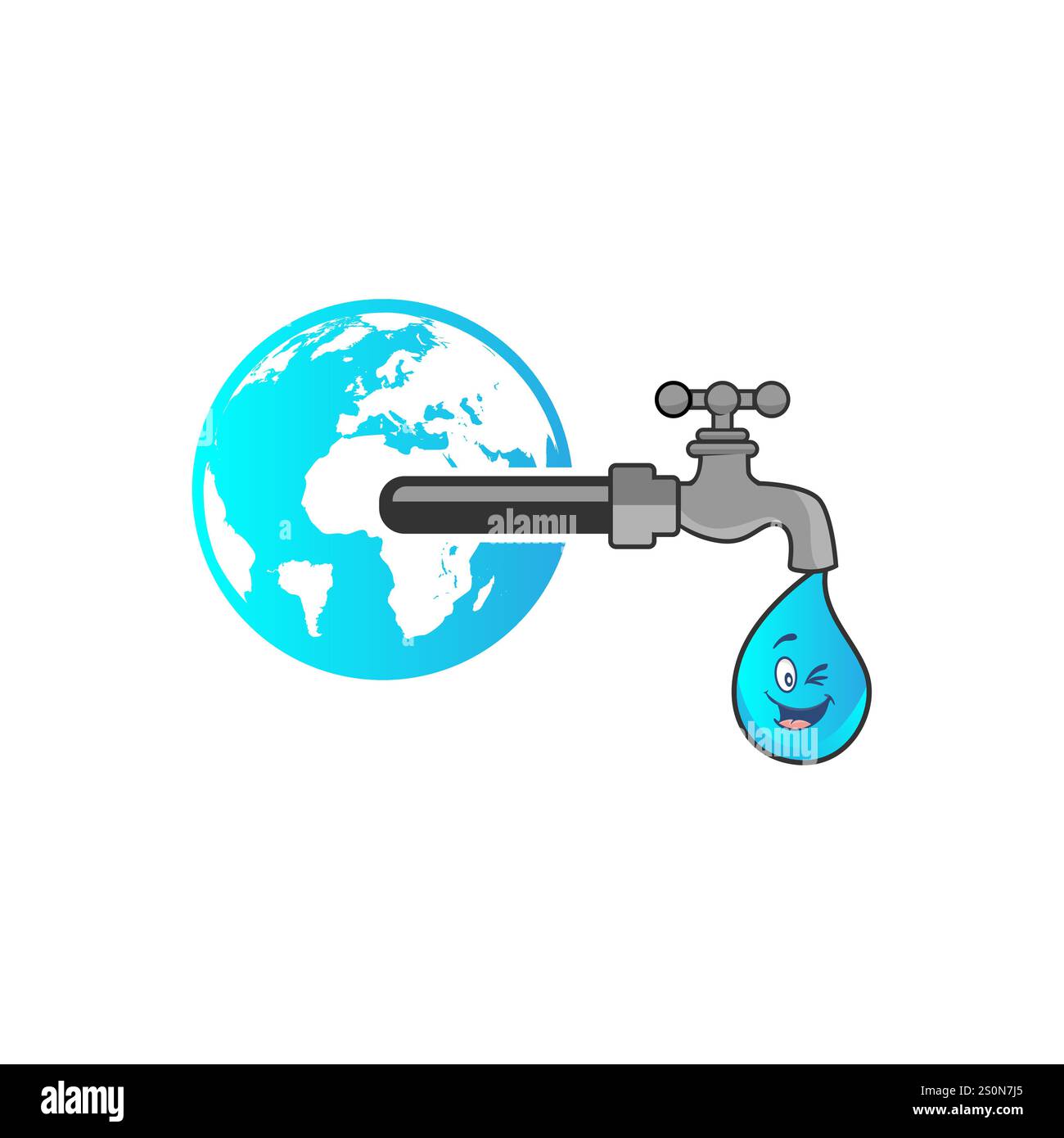 Vector illustration of water tap with the Earth globe inside water drop ...
