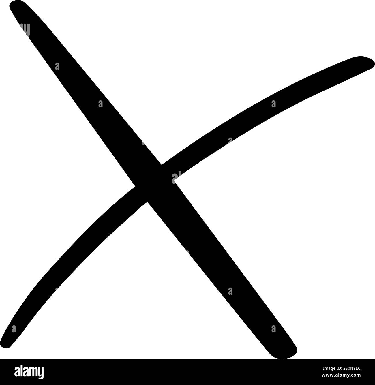 Hand drawn black cross mark isolated on a white background ...