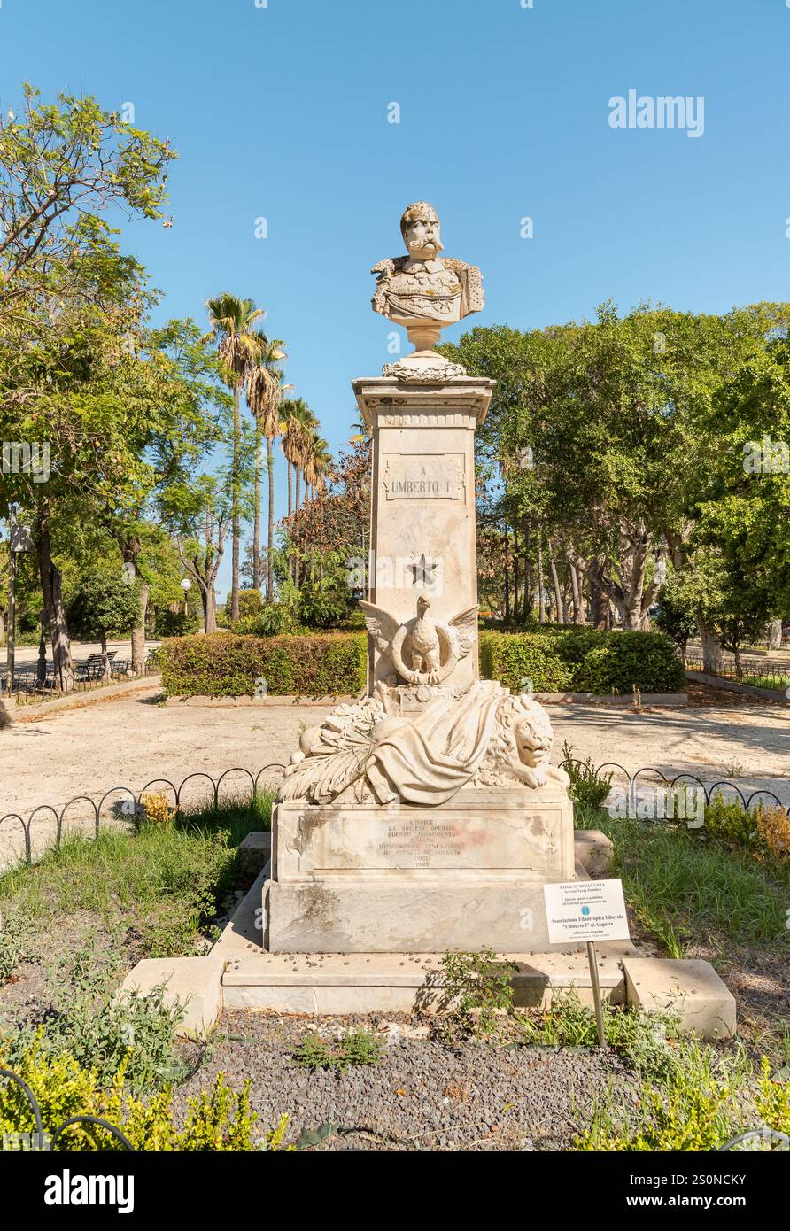 The monument featuring the bust of King Umberto I of Savoy in the ...