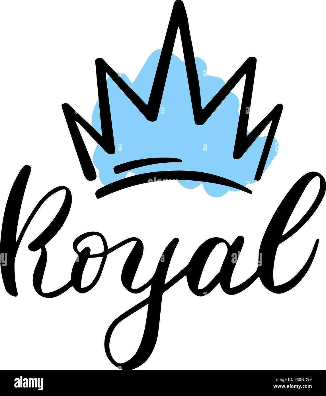Hand drawn blue crown with elegant black lettering spelling Royal ...
