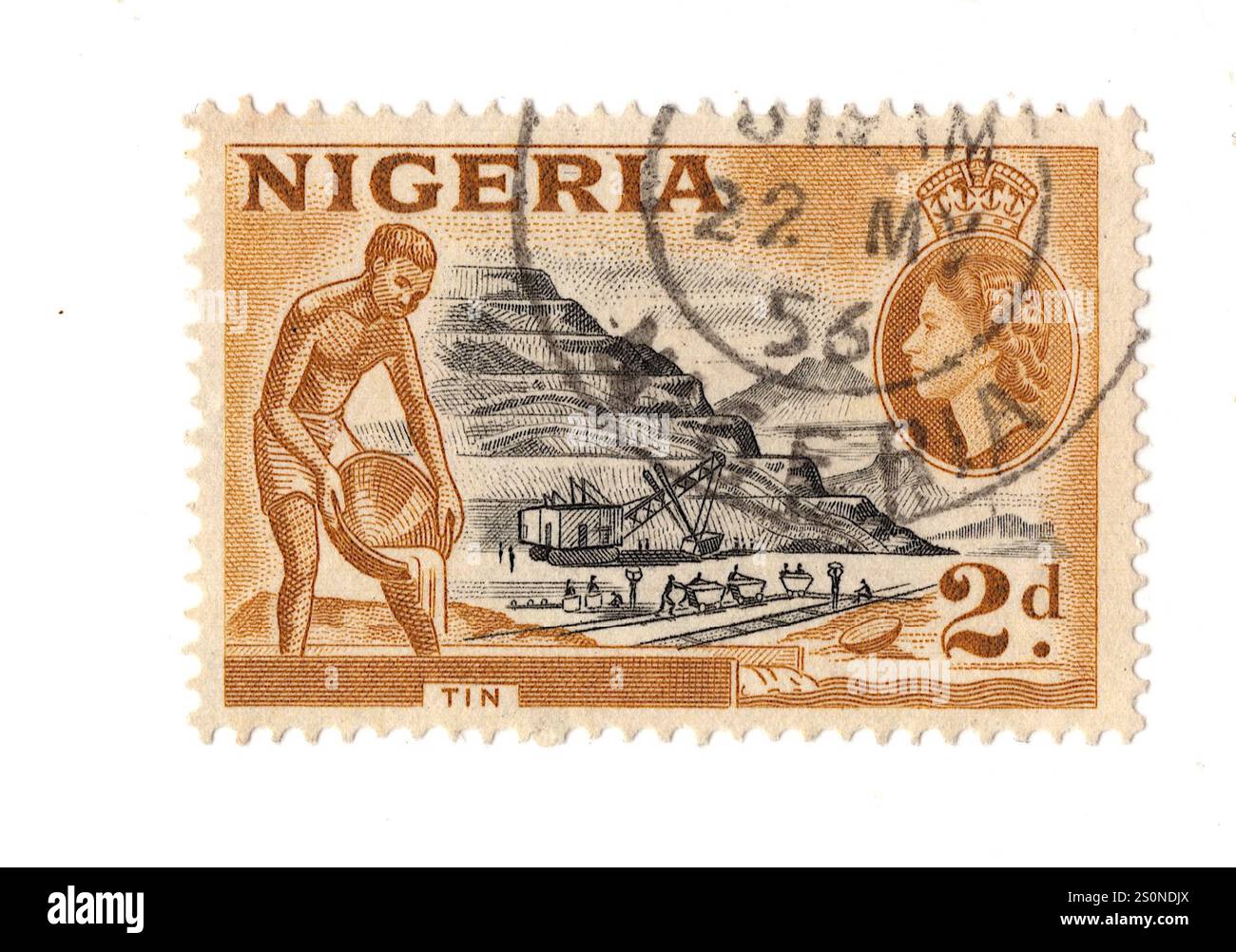 A vintage Queen Elizabeth II postage stamp from Nigeria on a white ...