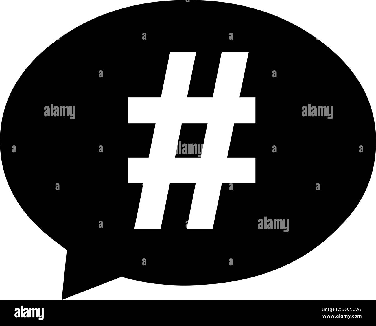 vector illustration black and white icon speech bubble and hashtag, in ...