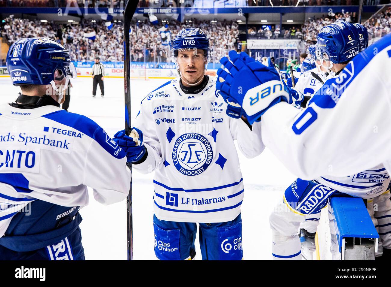 Leksand, Sverige. 28th Dec, 2024. 241228 Leksands Jon Knuts jublar efter 2-0 under ...
