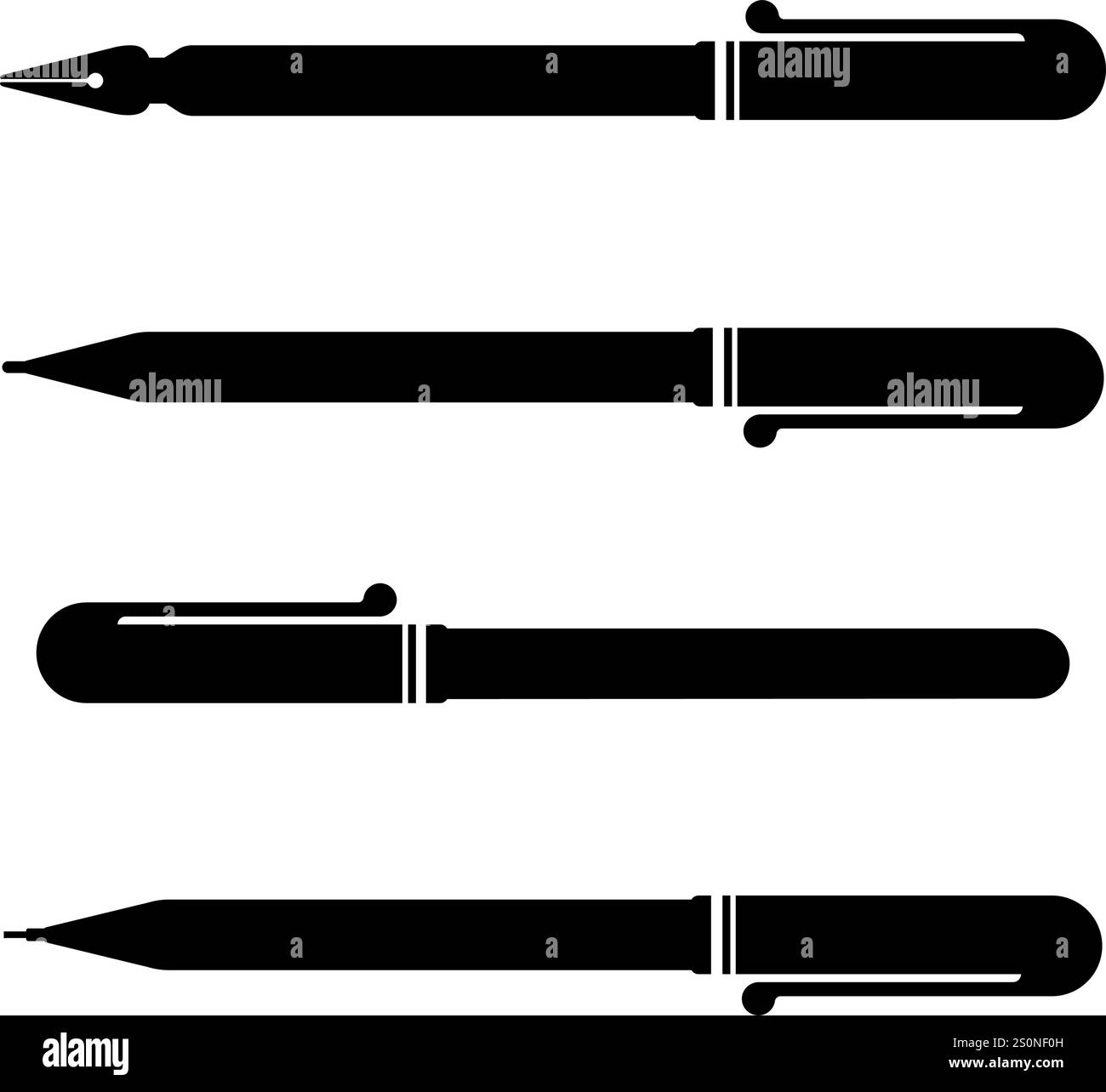 Writing utensils icon set, pen, pencil, fountain pen icon symbol ...