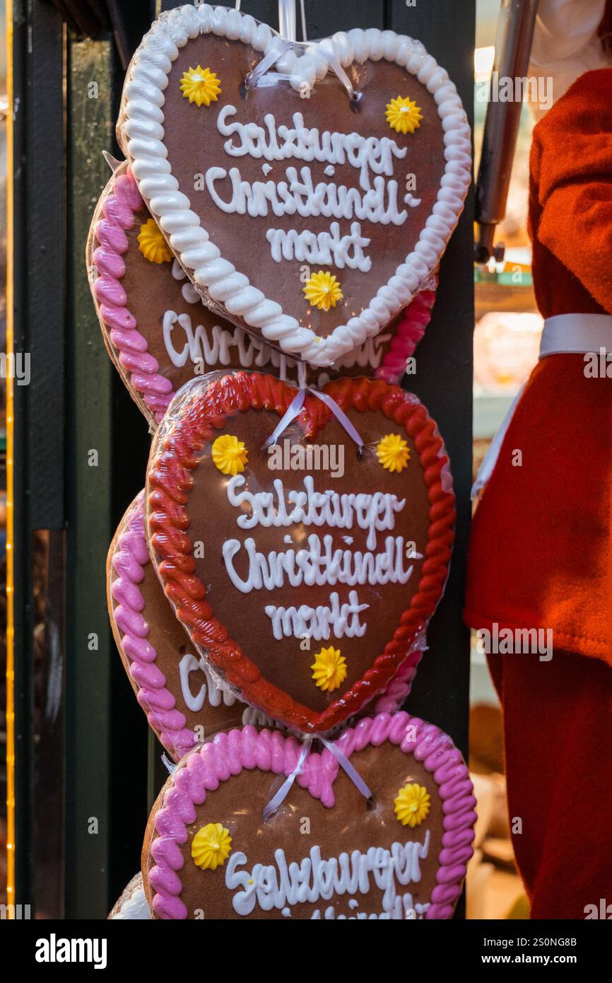 Traditional gingerbread hearts at a Salzburg Austria Christmas Market ...