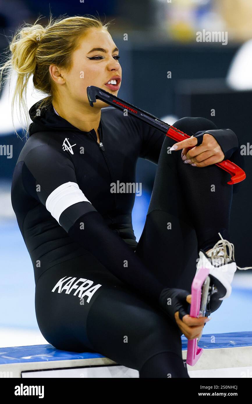 HEERENVEEN - Jutta Leerdam reacts after the 500 meters during the first ...