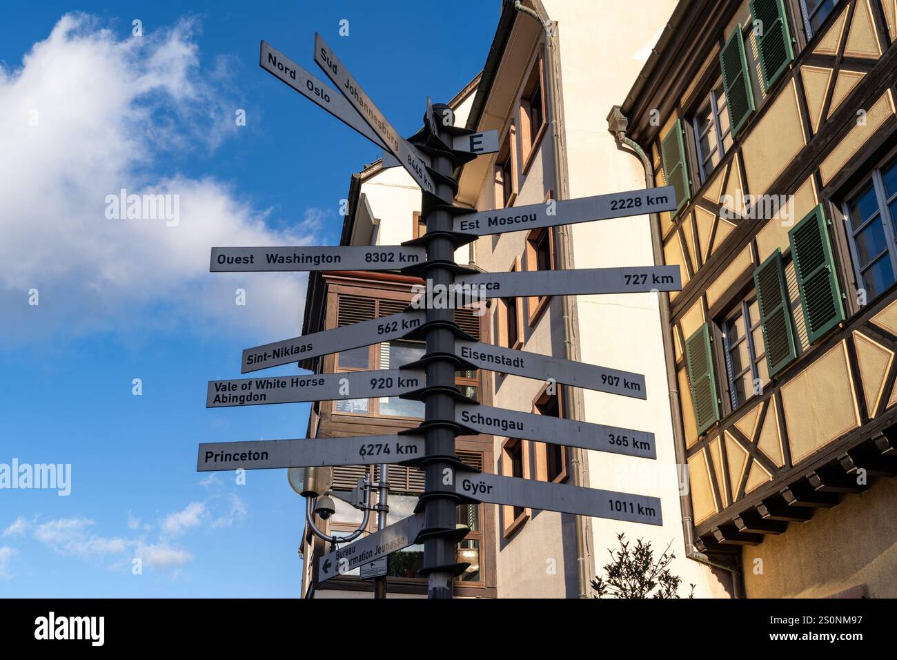 Sign in Colmar France with distances to other world cities Stock Photo ...