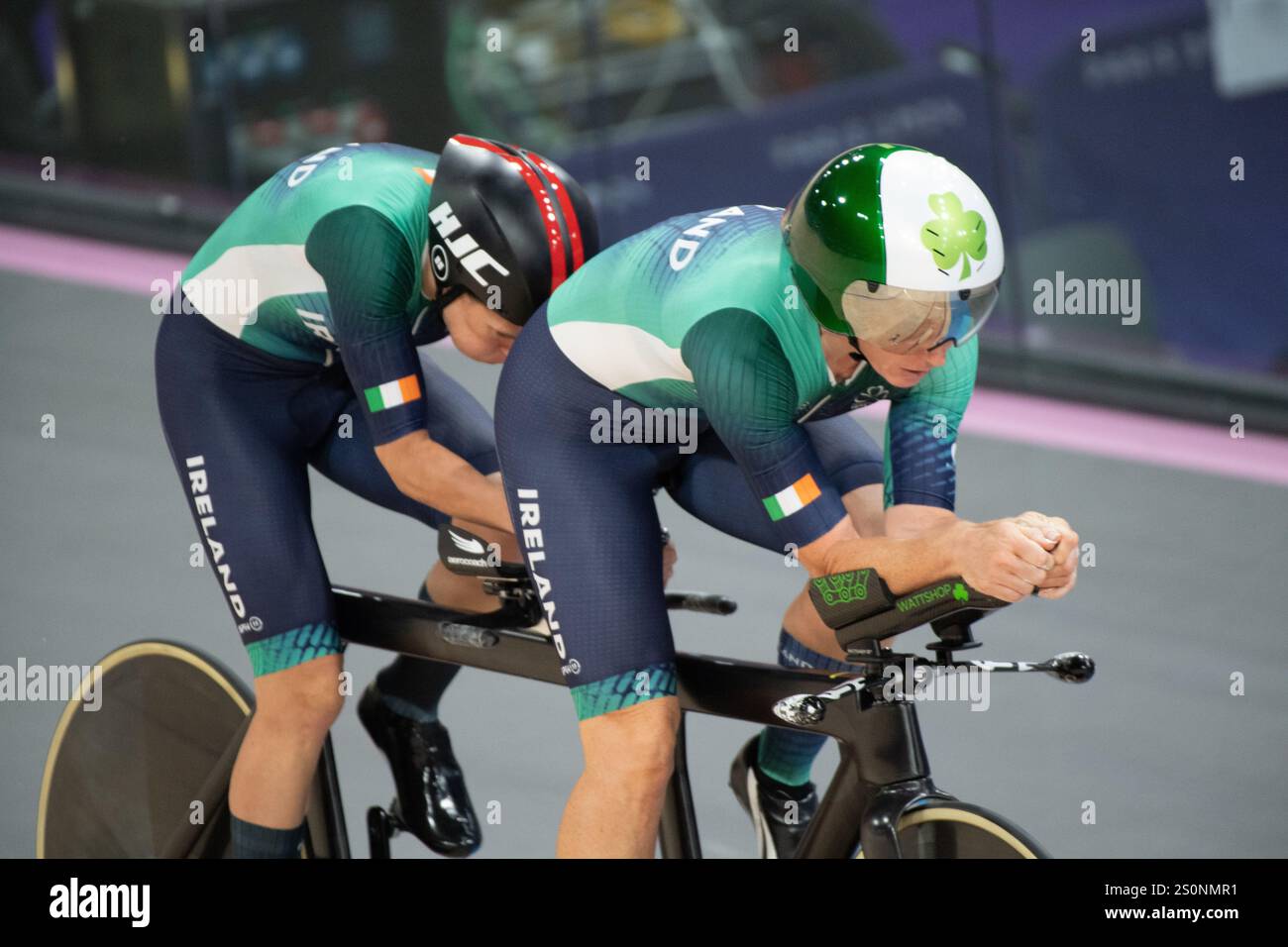 Katie-George Dunlevy (red helmet) and Eve McCrystal of Ireland during ...