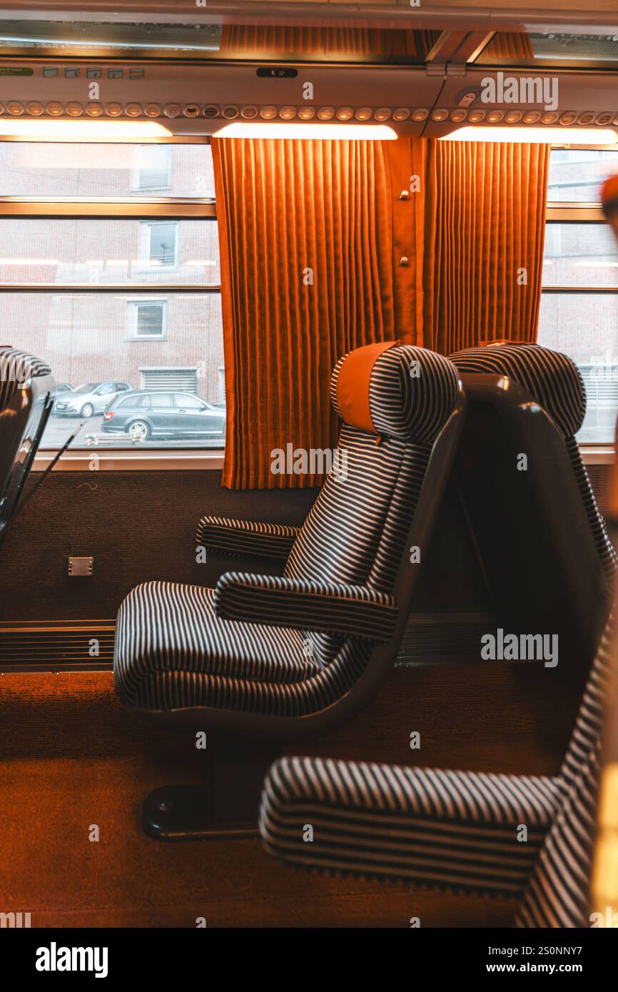 First Class seats inside a French train - TGV SNCF railway passenger ...