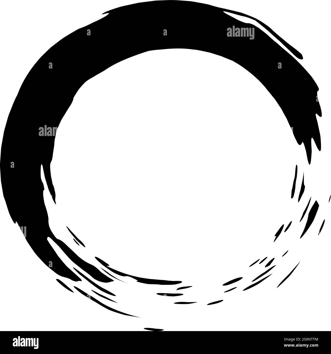 Hand drawn black brush stroke circle resembling a zen symbol, enso ...