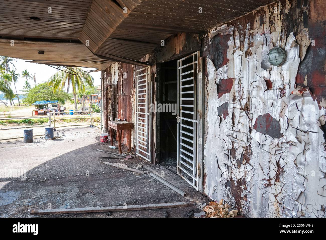 A view of the back of The Abandoned Galaxy "Ghost Ship" Hotel, after ...