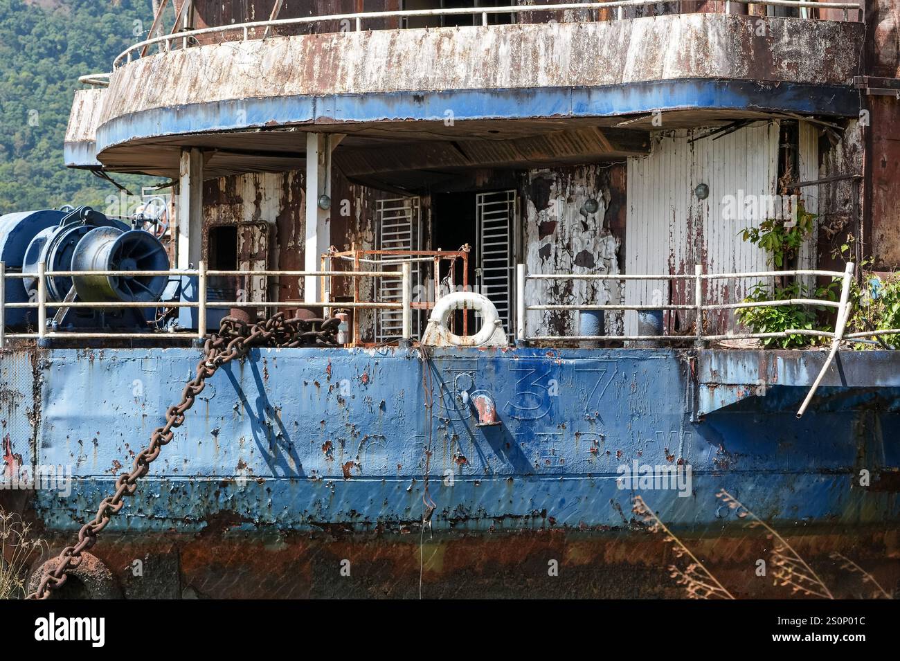 A close-up of the back of The Abandoned Galaxy "Ghost Ship" Hotel, on ...