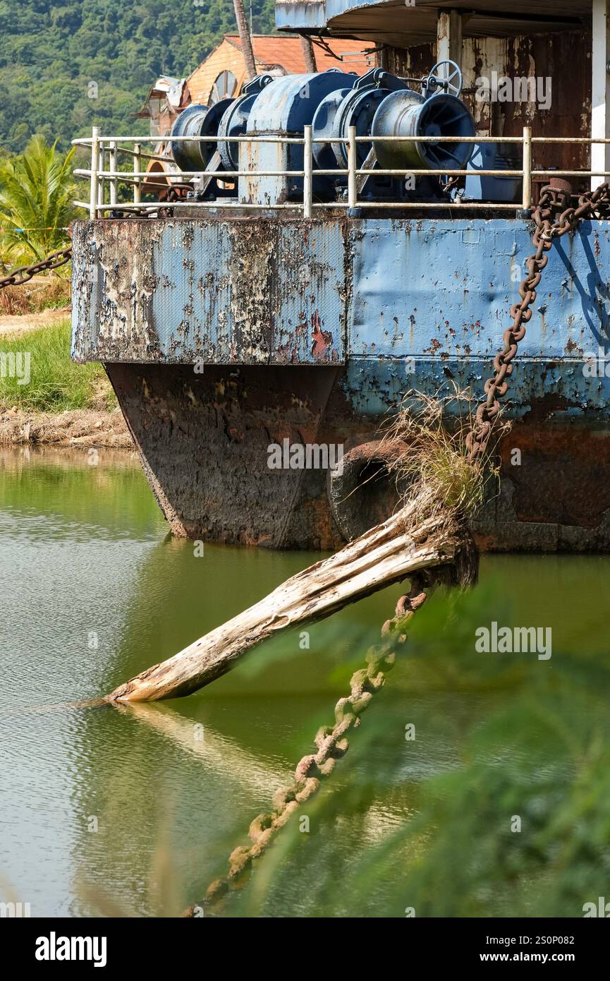 A close-up of chain in the water to lock the boat, at the back of The ...