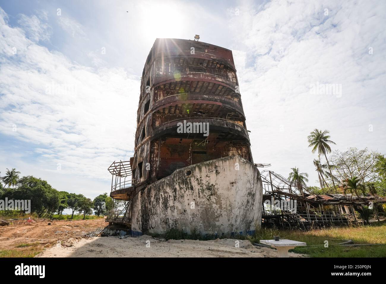 A front view, of The Abandoned Galaxy "Ghost Ship" Hotel, with its ...