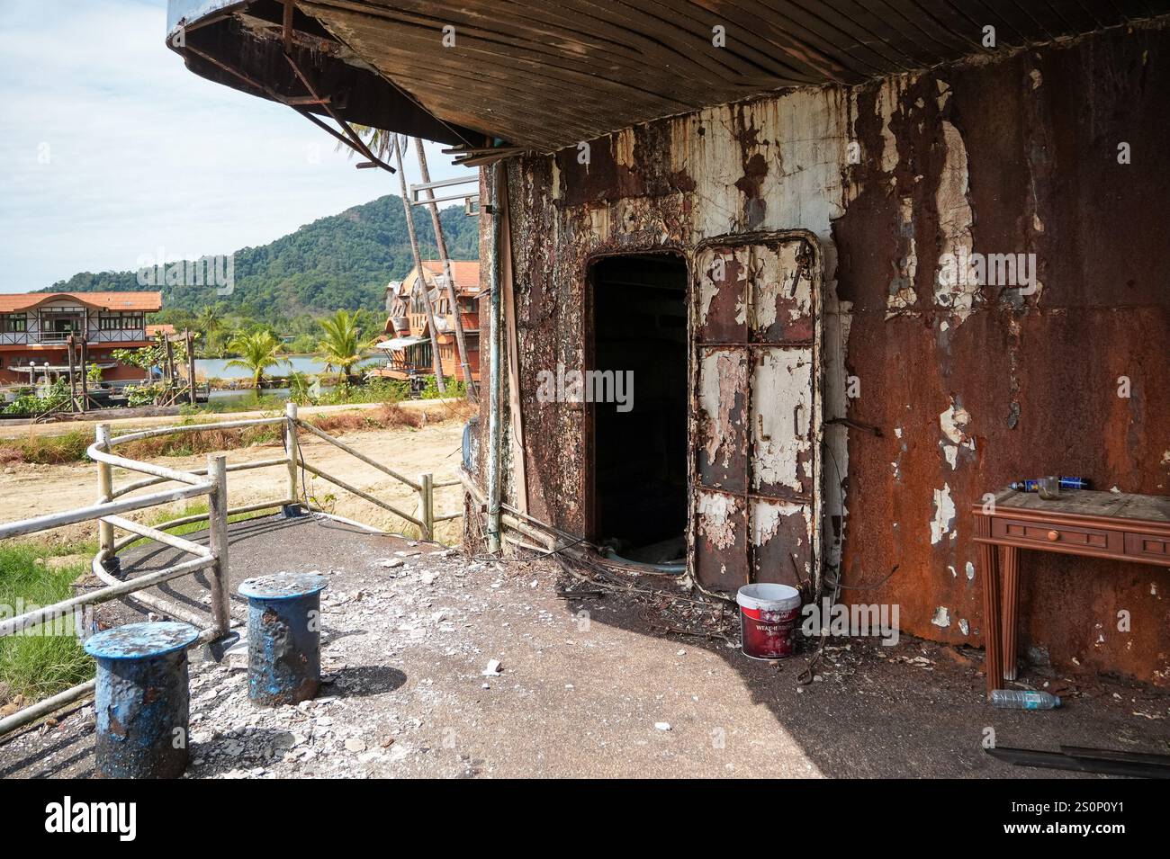 A partial view of the back of the Abandoned Galaxy "Ghost Ship" Hotel ...