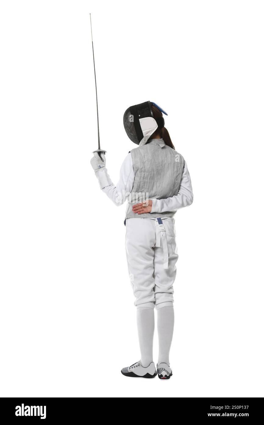 Fencer with epee on white background. Combat sport Stock Photo - Alamy