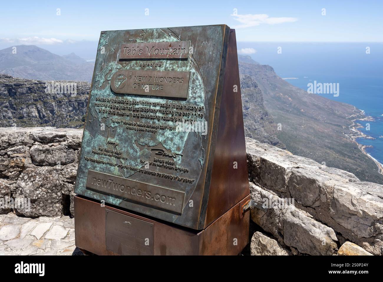 Table Mountain 7 wonders of Nature Plaque at top of Table Mountain ...