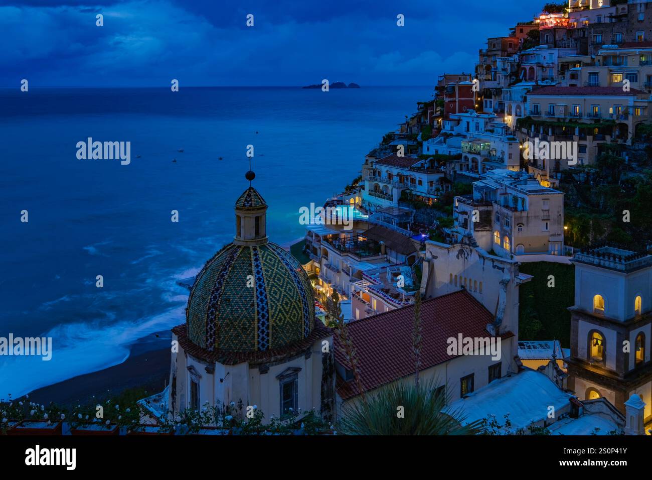 Night view of Positano after the storm, Costiera Amalfitana, Italy ...
