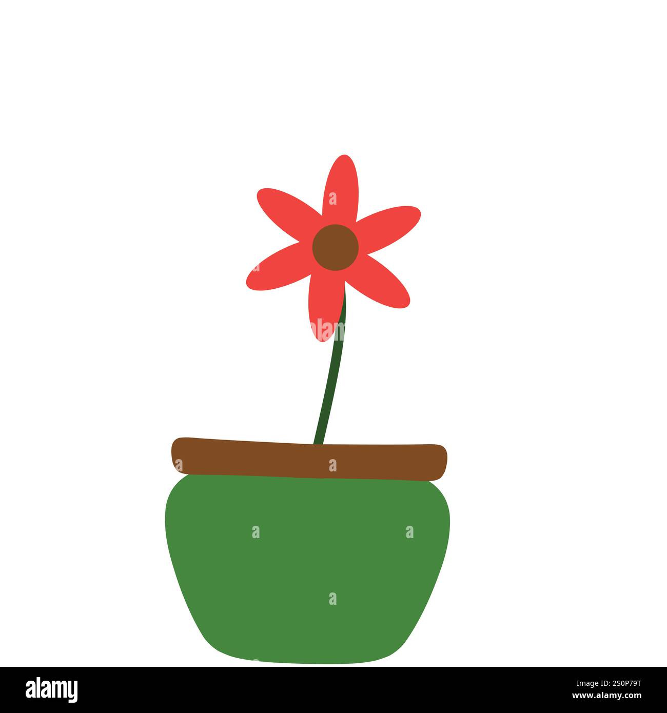 A vibrant and illustration of a red flower with six petals in a green ...