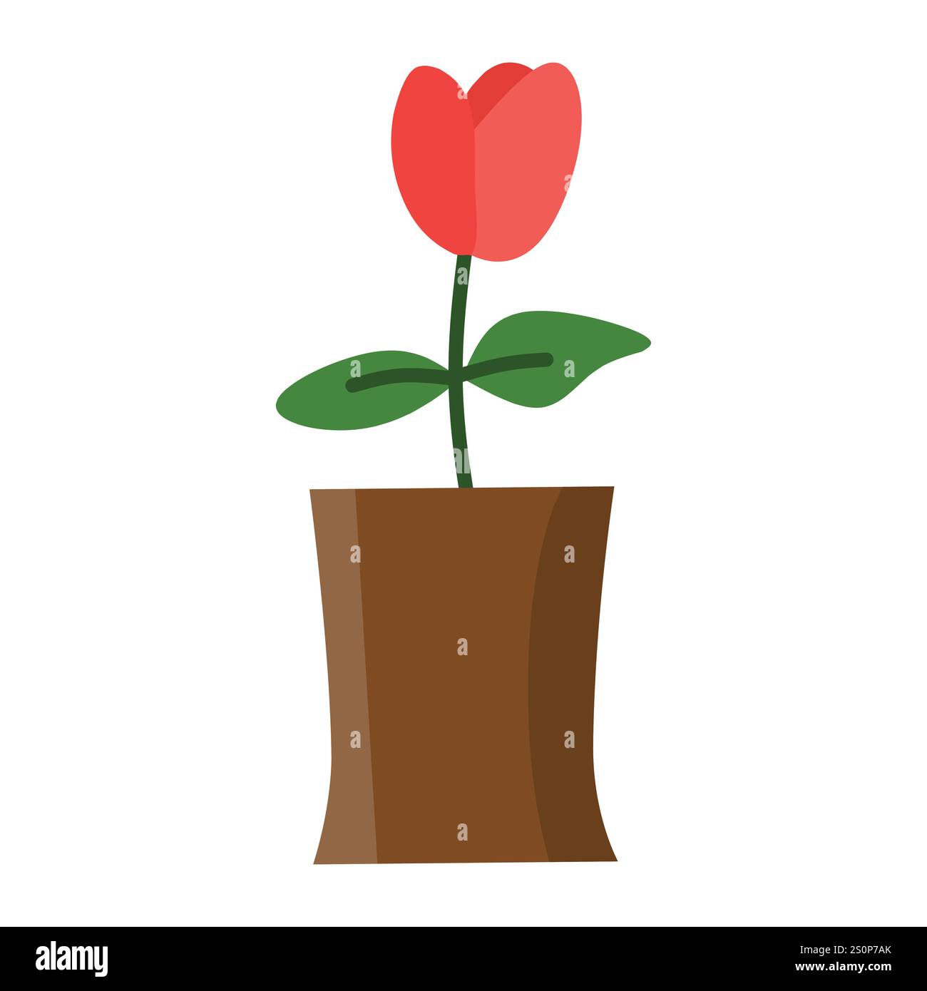 A simple illustration of a red tulip flower with three petals and green ...