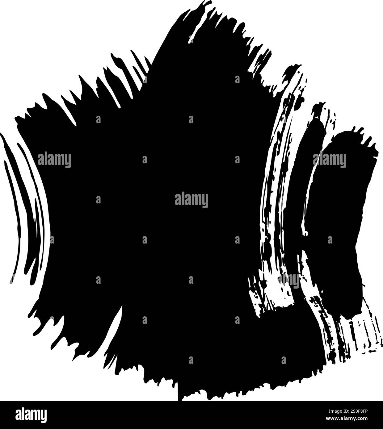 Thick black brush stroke creating an abstract shape with dynamic lines ...