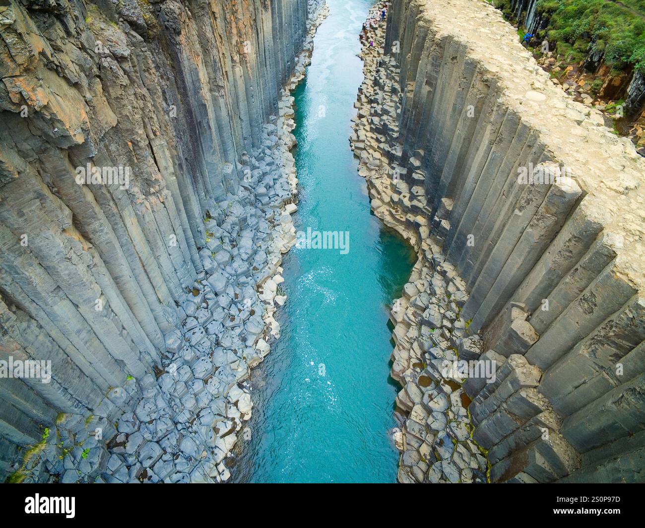 Aerial view of Stuðlagil Canyon known for its columnar basalt rock ...