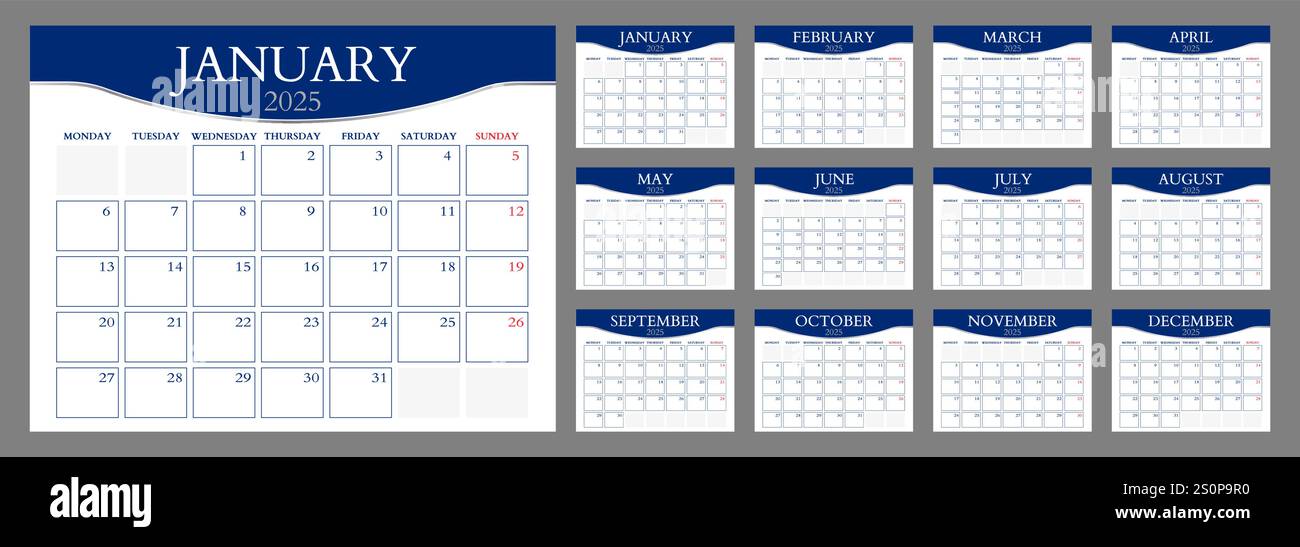2025 Elegant Blue Calendar Stock Vector Image & Art - Alamy