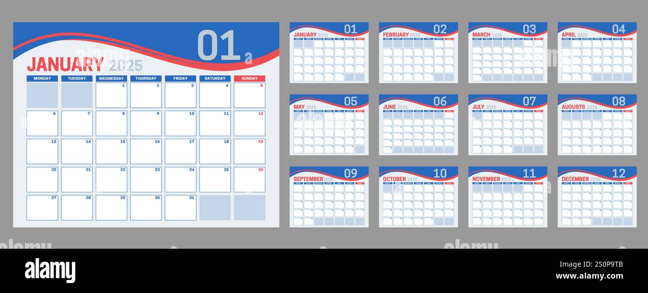 2025 Corporate Business Calendar with Blue Wave Stock Vector Image ...
