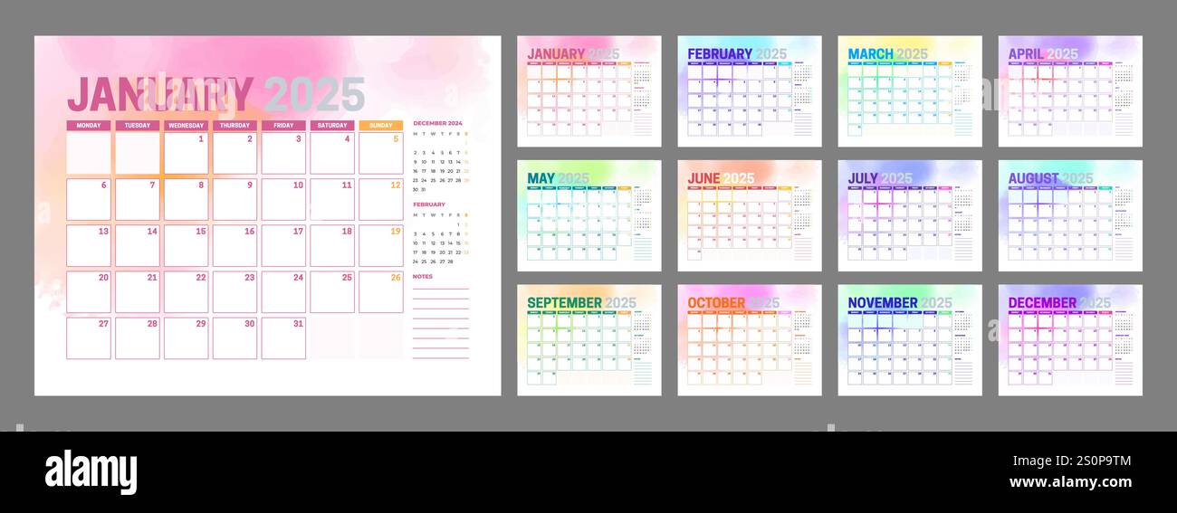 Colorful 2025 Calendar Design with Different Color for Every Month ...