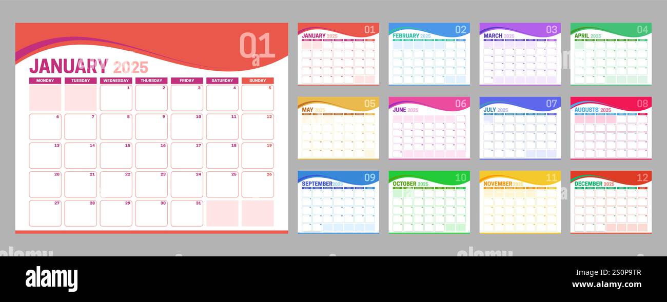 Colorful 2025 Calendar with Wave Stock Vector Image & Art - Alamy