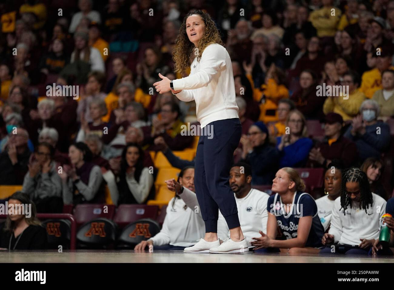 Penn State head coach Carolyn Kieger reacts after a basket scored by ...