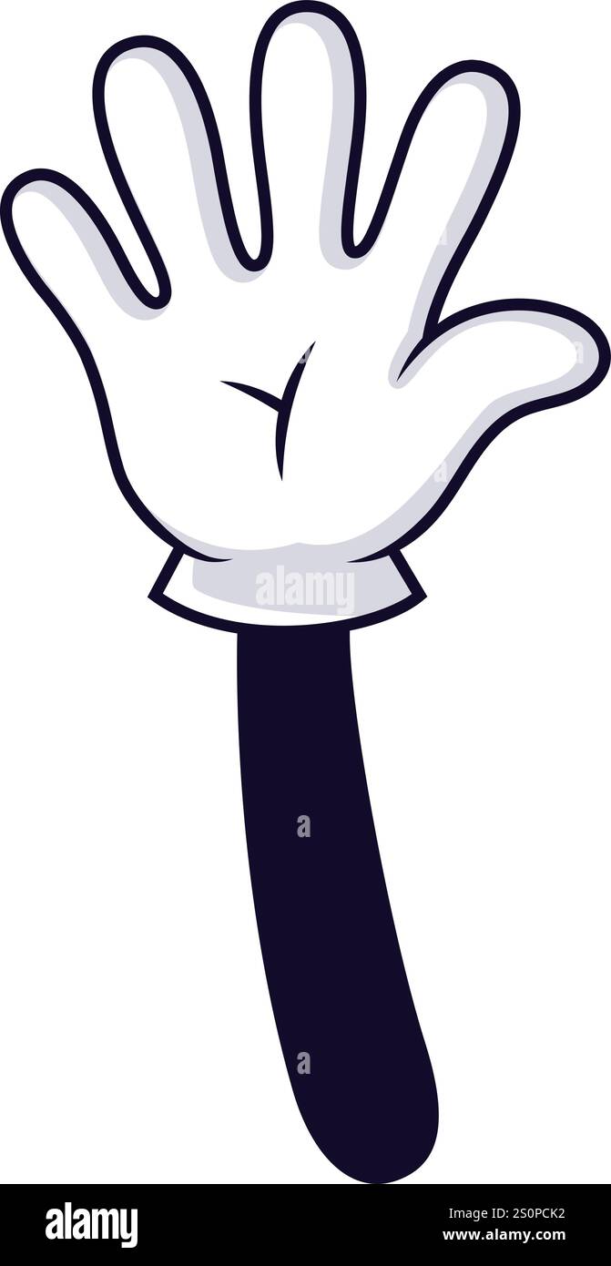 Cartoon hand featuring five open fingers, expressing a cheerful ...