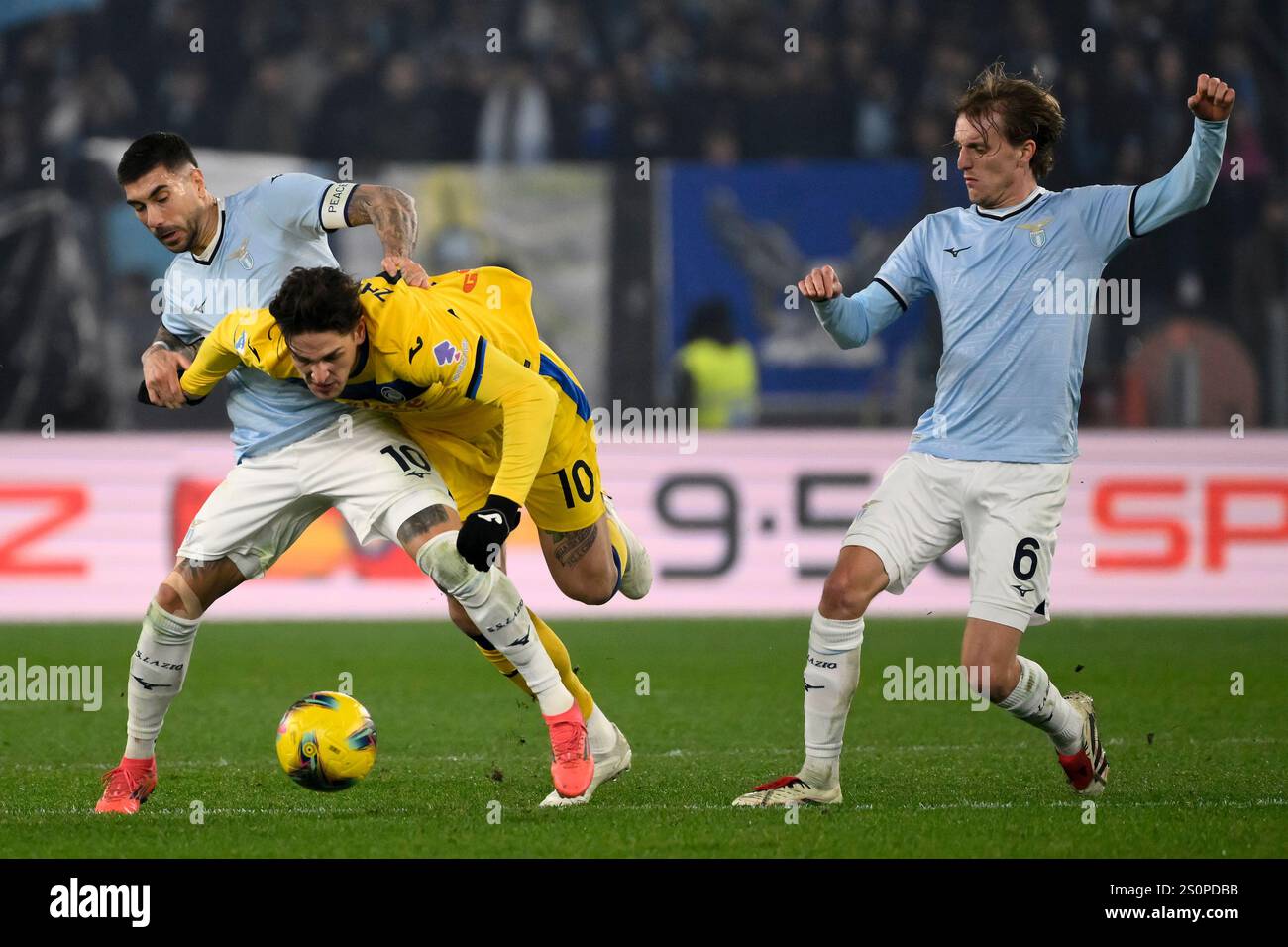 Rome, Italy. 28th Dec, 2024. Mattia Zaccagni of SS Lazio, Nicolo Zaniolo of Atalanta BC and ...