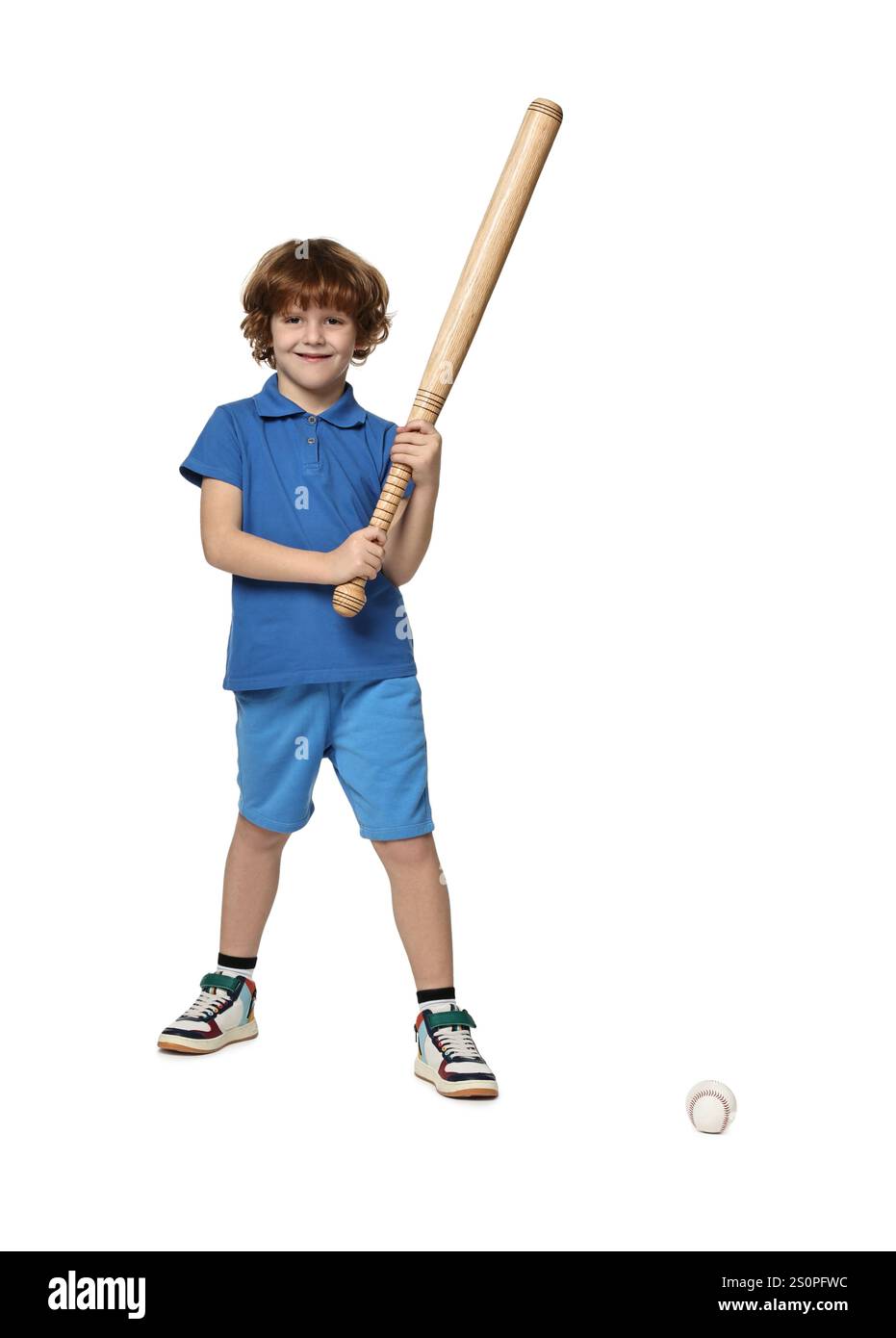 Little boy with baseball bat on white background Stock Photo - Alamy