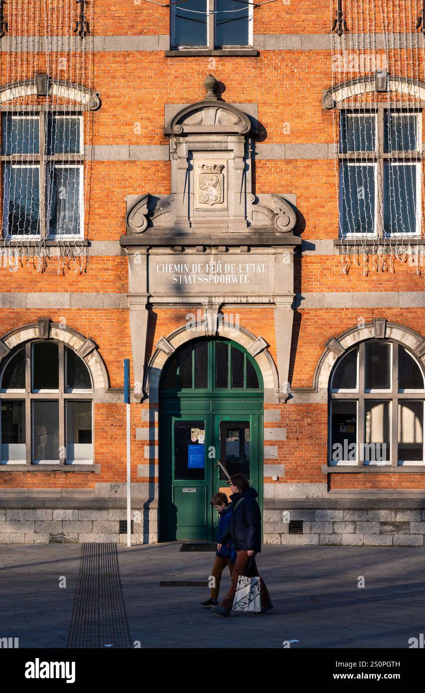 Jette railway station with classical brick stone facade at the Cardinal ...