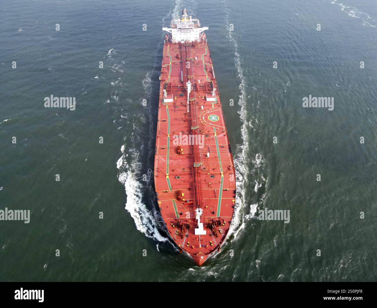 Aerial view of a large oil tanker in the port of Rotterdam Stock Photo ...