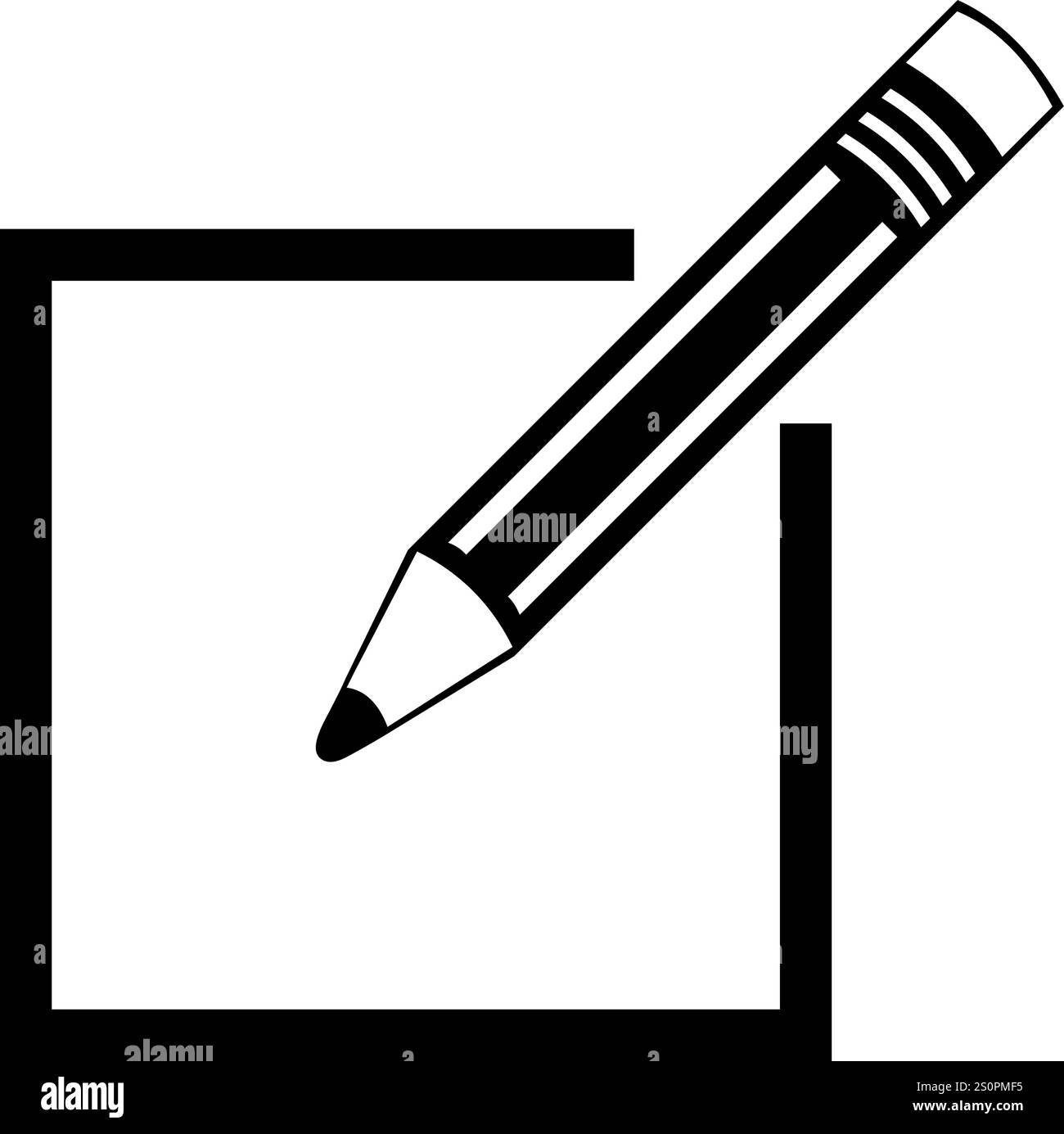 vector illustration black and white icon pencil and square box shape ...