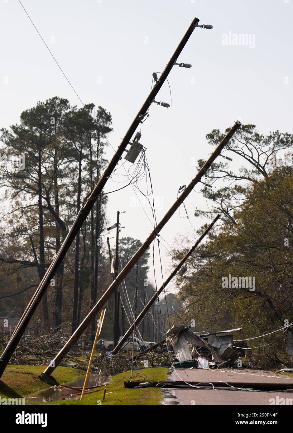Power lines lean toward Porter Lane after strong thunderstorms pass ...