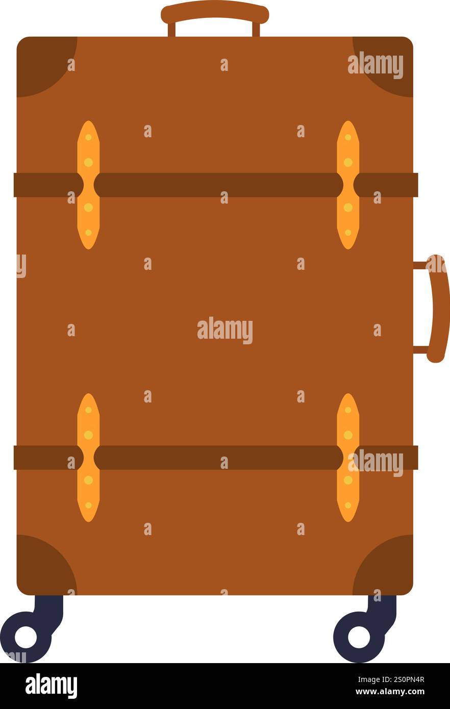 Brown vintage suitcase with leather straps, golden buckles and wheels ...