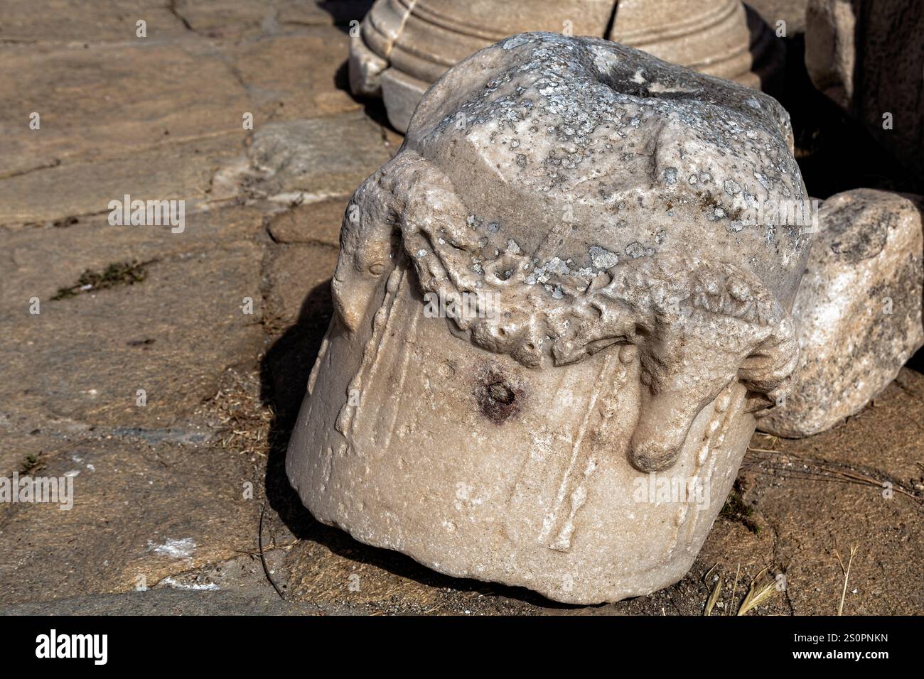 Ancient Weathered Marble Sculpture Remnant on an Archaeological Site ...