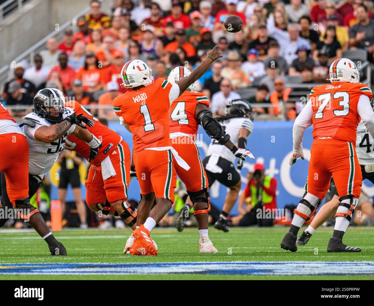Orlando, FL, USA. 28th Dec, 2024. Miami Hurricanes quarterback Cam Ward ...