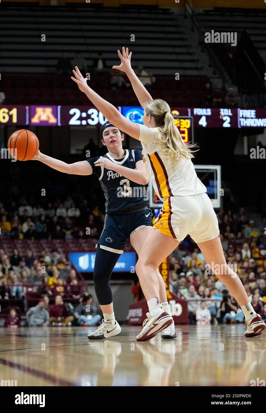 Penn State guard Moriah Murray (3) passes while defended by Minnesota ...