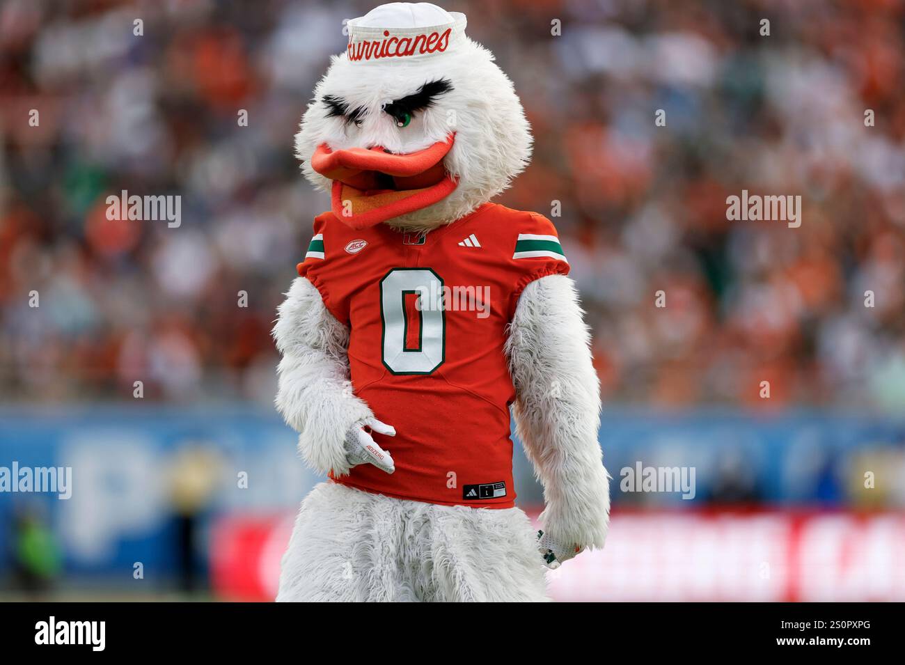 ORLANDO, FL - DECEMBER 28: Sebastian the Ibis, the Miami Hurricanes ...