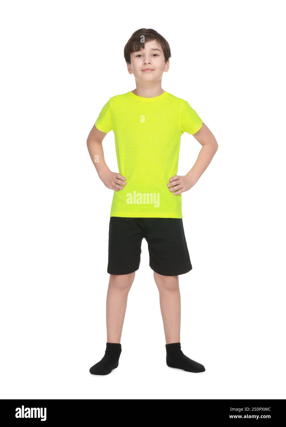 Boy doing exercise on white background. Sport activity Stock Photo - Alamy