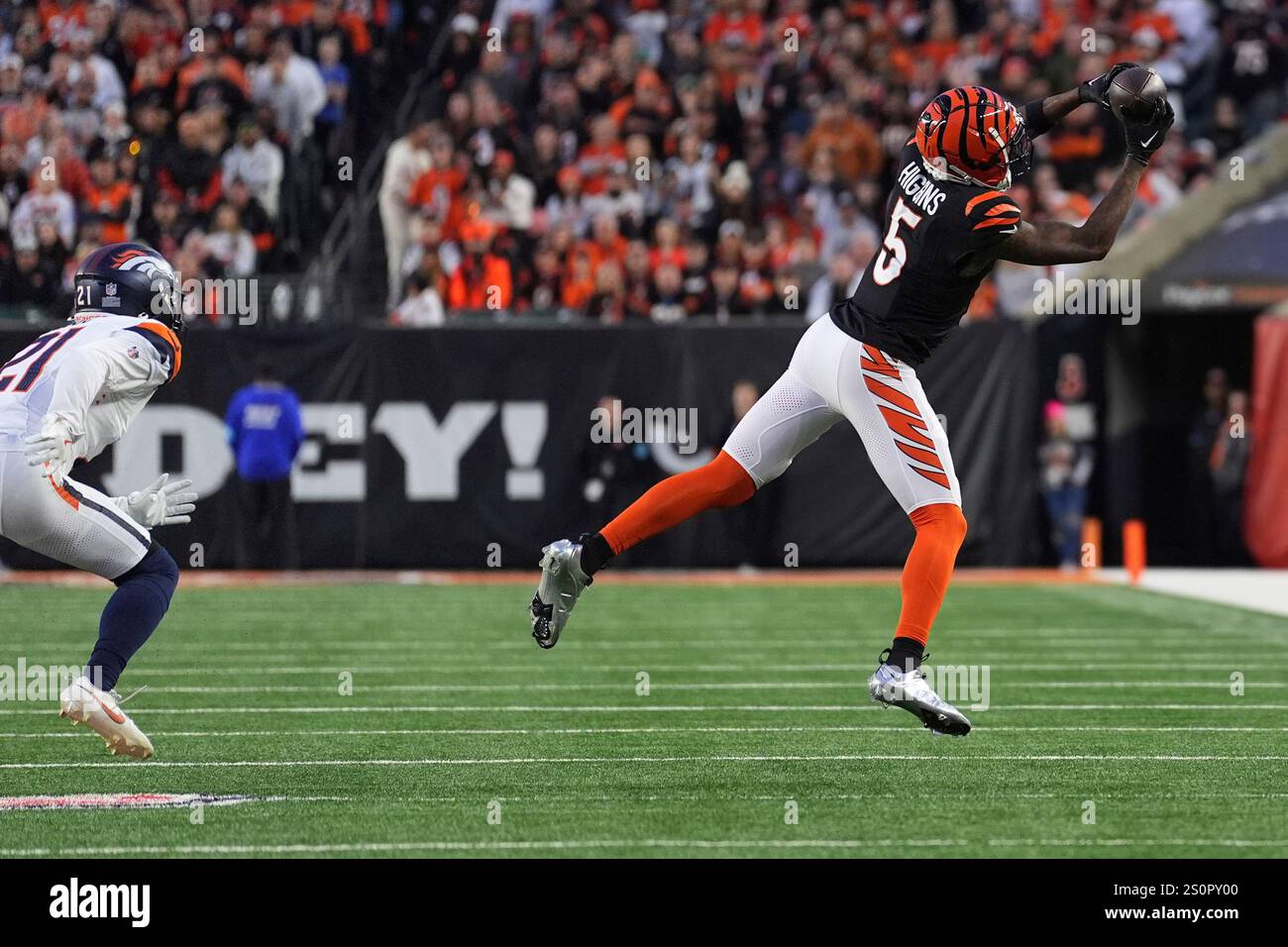 Cincinnati Bengals wide receiver Tee Higgins catches a pass during the ...